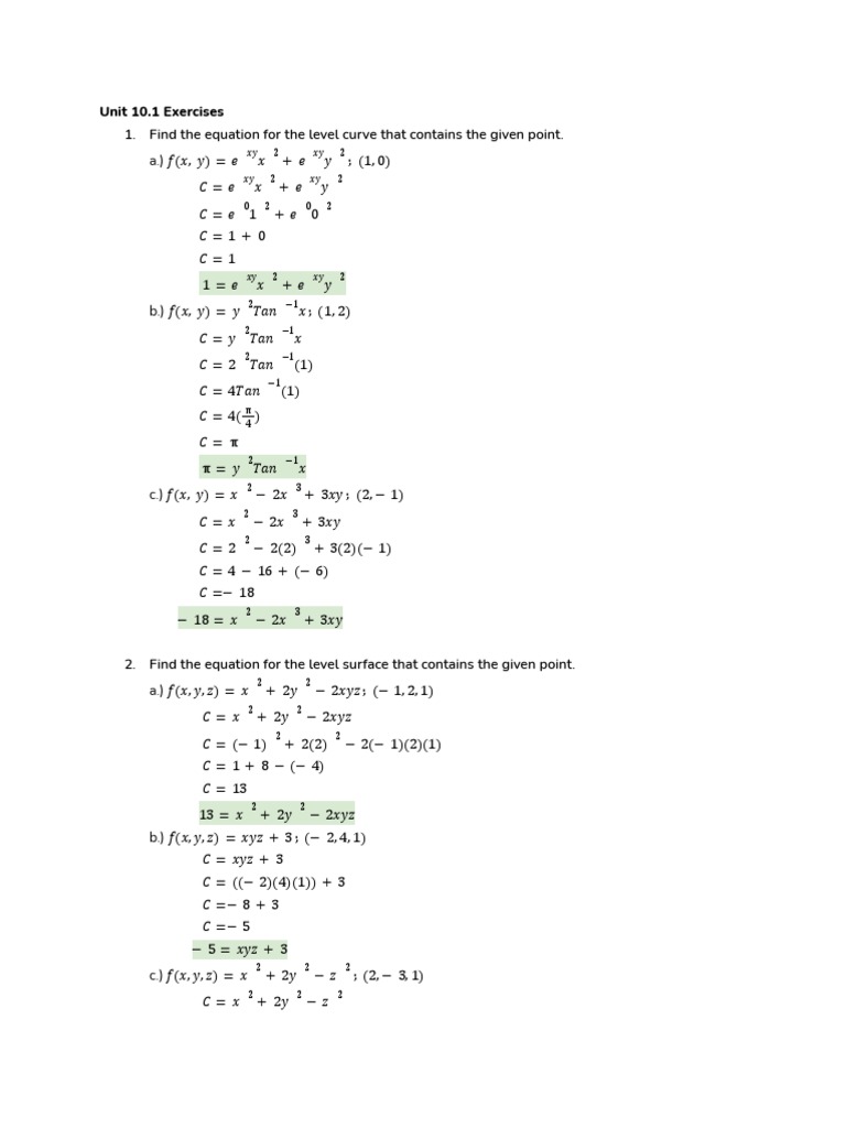 Level Curves and Surfaces Exercises | PDF | Mathematical Objects ...