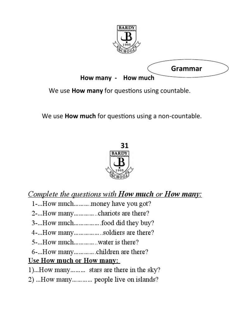 Grammar: Complete The Questions With How Much or How Many | PDF