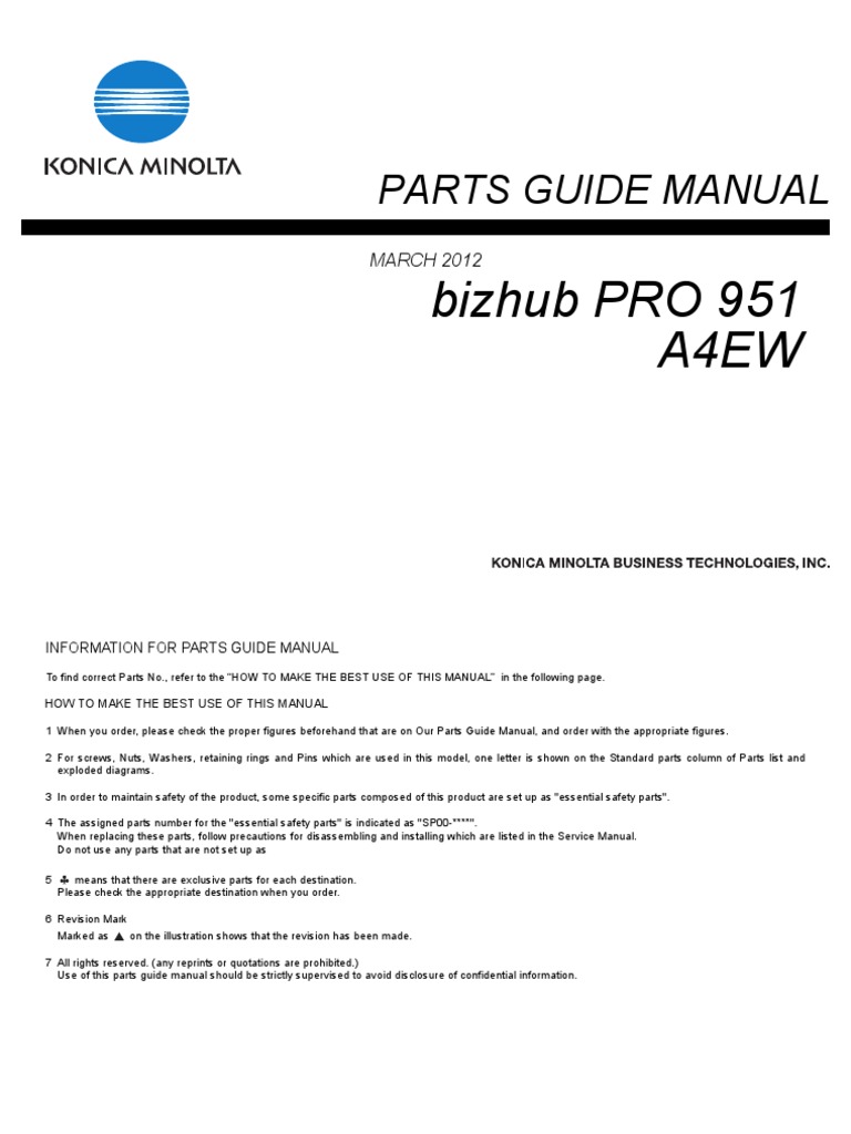 BizHub Pro 951 Parts List | PDF