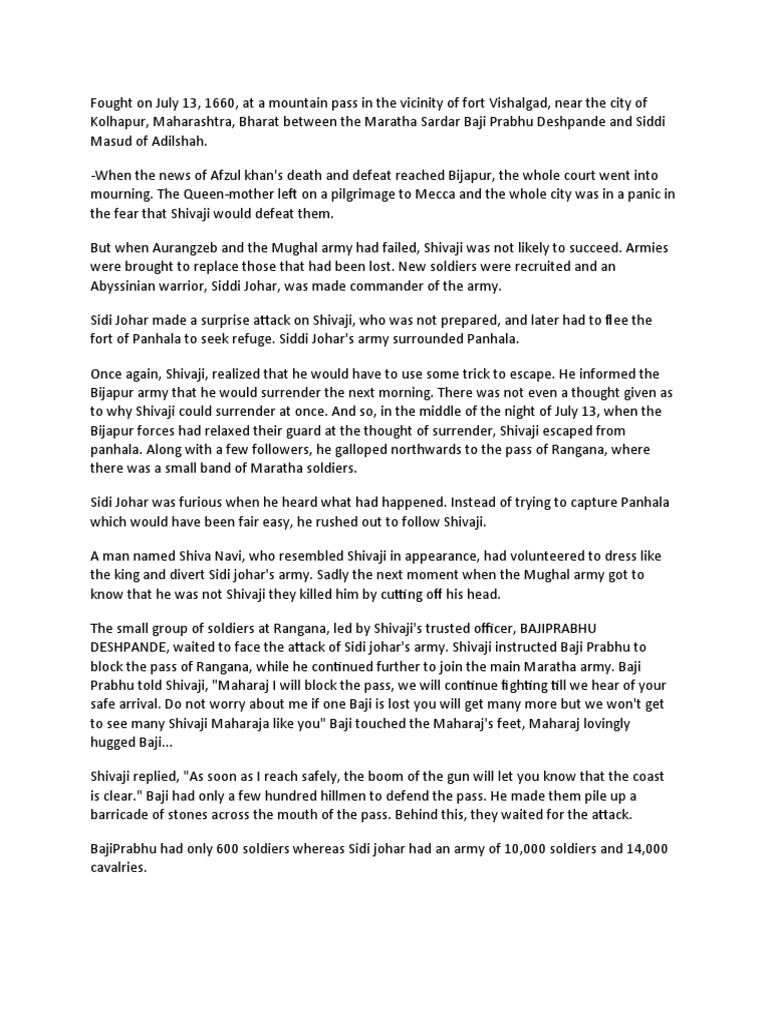 Battle of Paavan Khind - Edited | PDF | Conflicts | Military