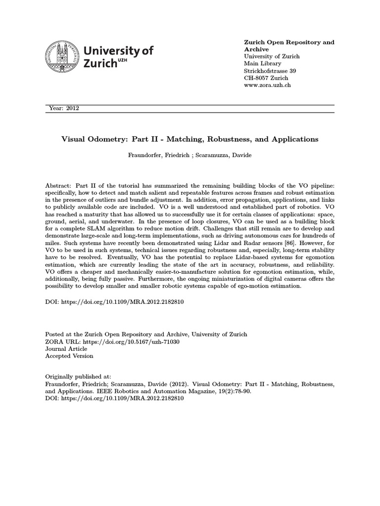 Visual Odometry Part Ii Matching Robustness And Applications Pdf Algorithms Computer