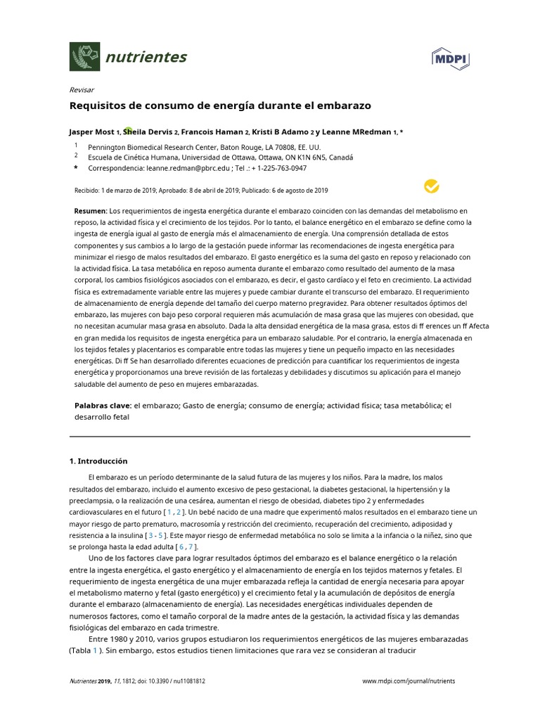 Energy Intake Requeriments in Pregnancy - En.esp | PDF | El embarazo ...