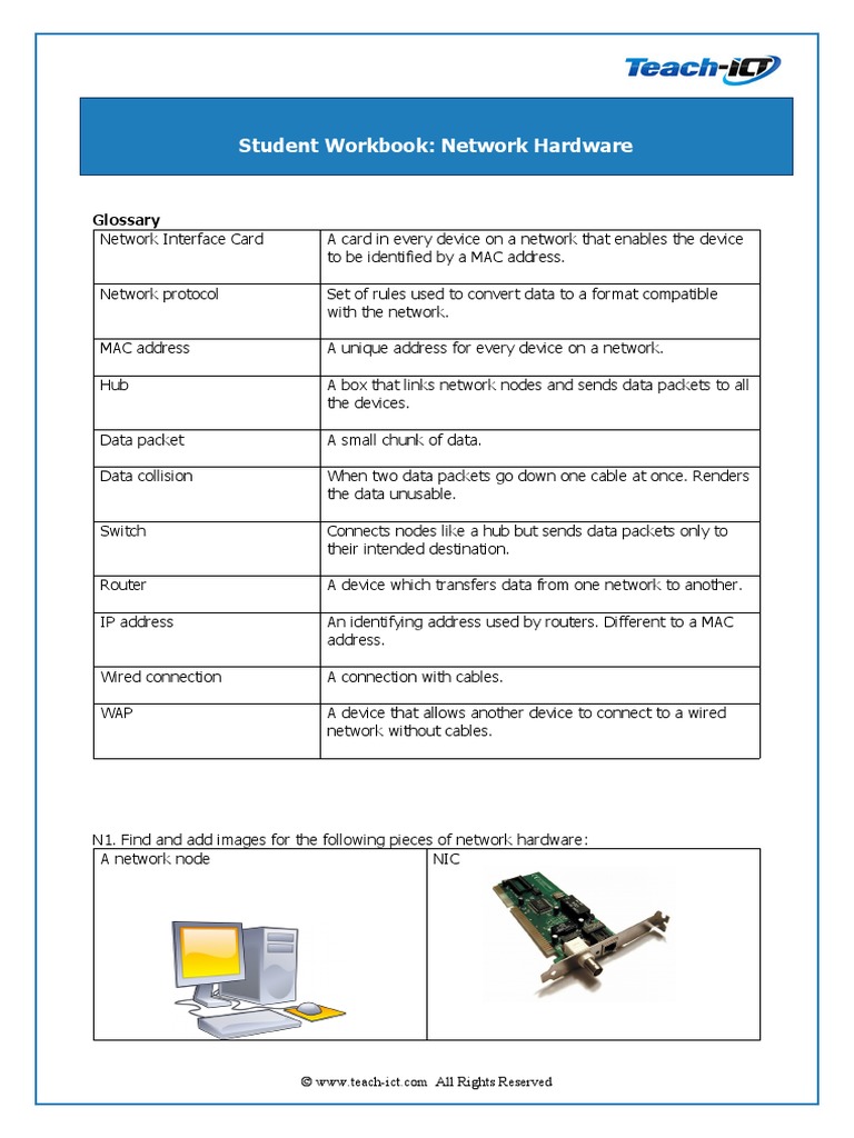 Student Workbook: Network Hardware: Glossary | PDF | Computer Network | Network Switch