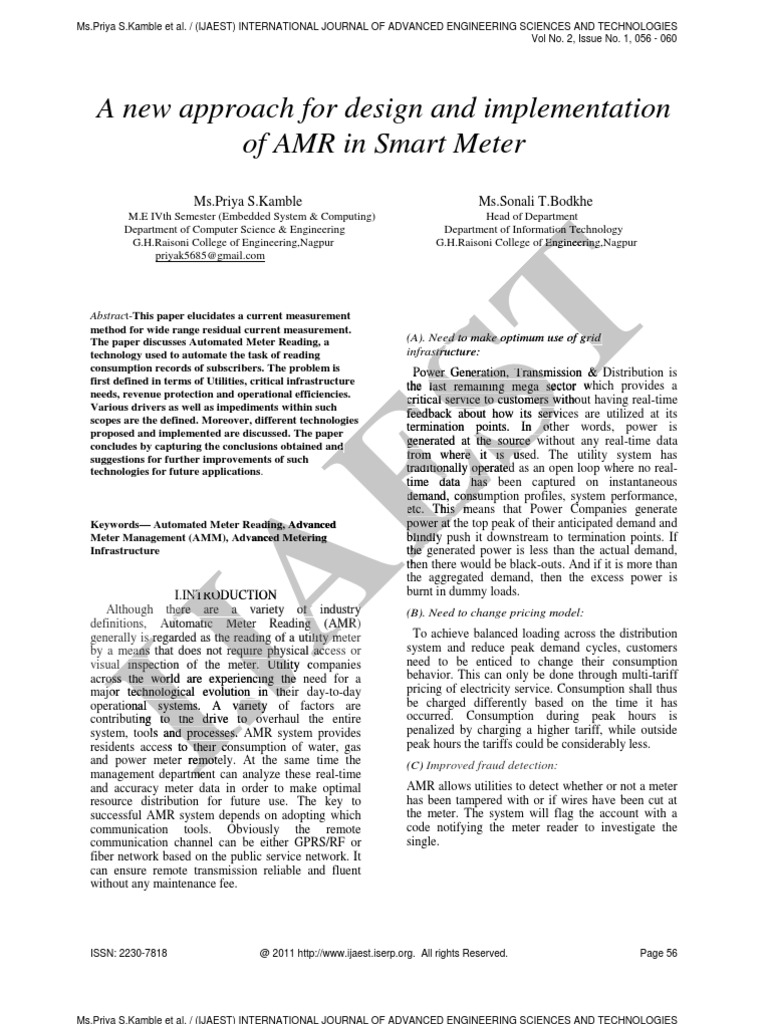 8 Ijaest Volume No 2 Issue No 1 A New Approach For Design And Implementation Of Amr In Smart