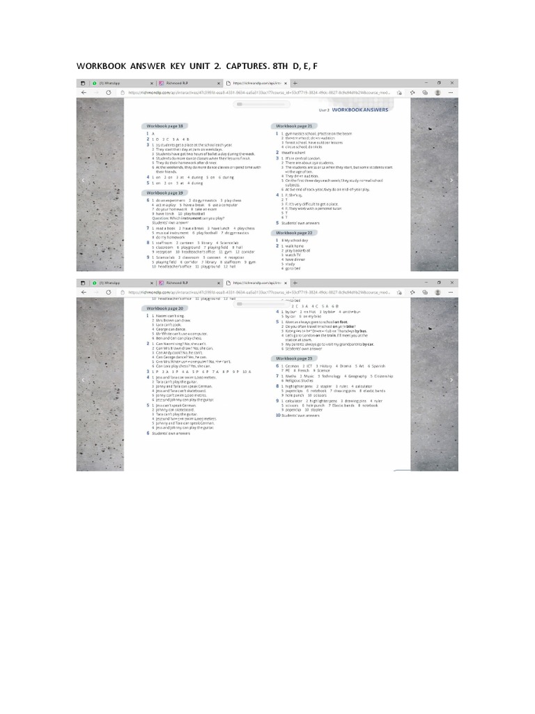 Workbook Answer Key Unit 2 | PDF