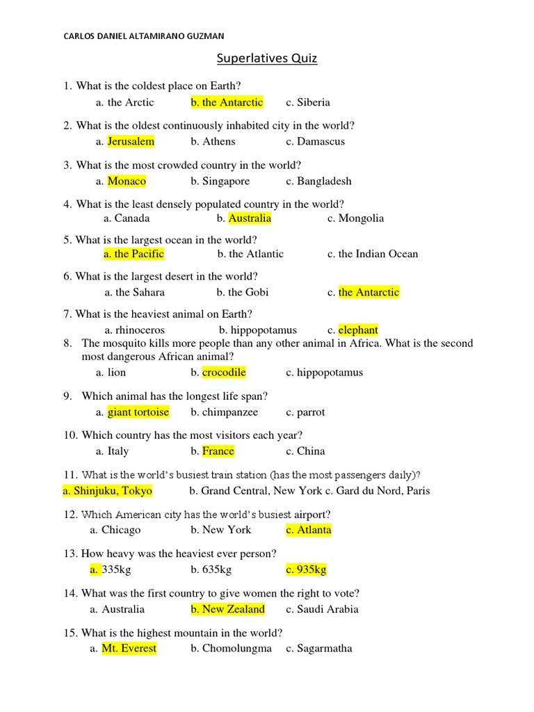 Comparative and Superlative Exercises. TASK | PDF