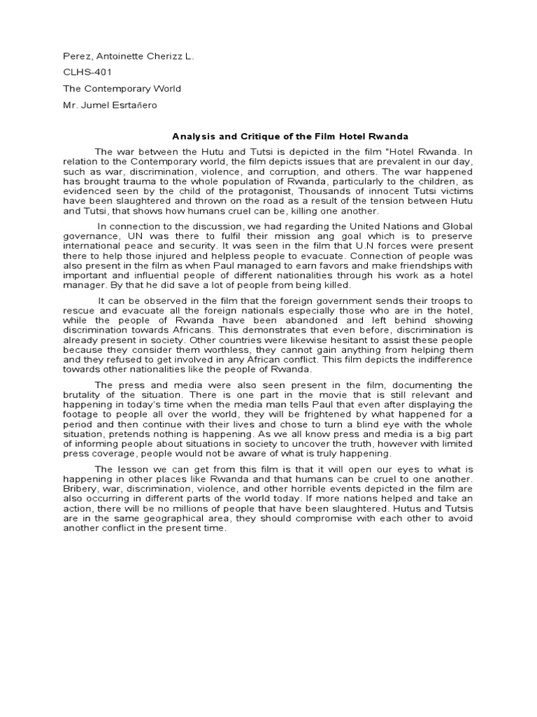 Analysis and Critique of The Film Hotel Rwanda | PDF | Rwanda | Hutu