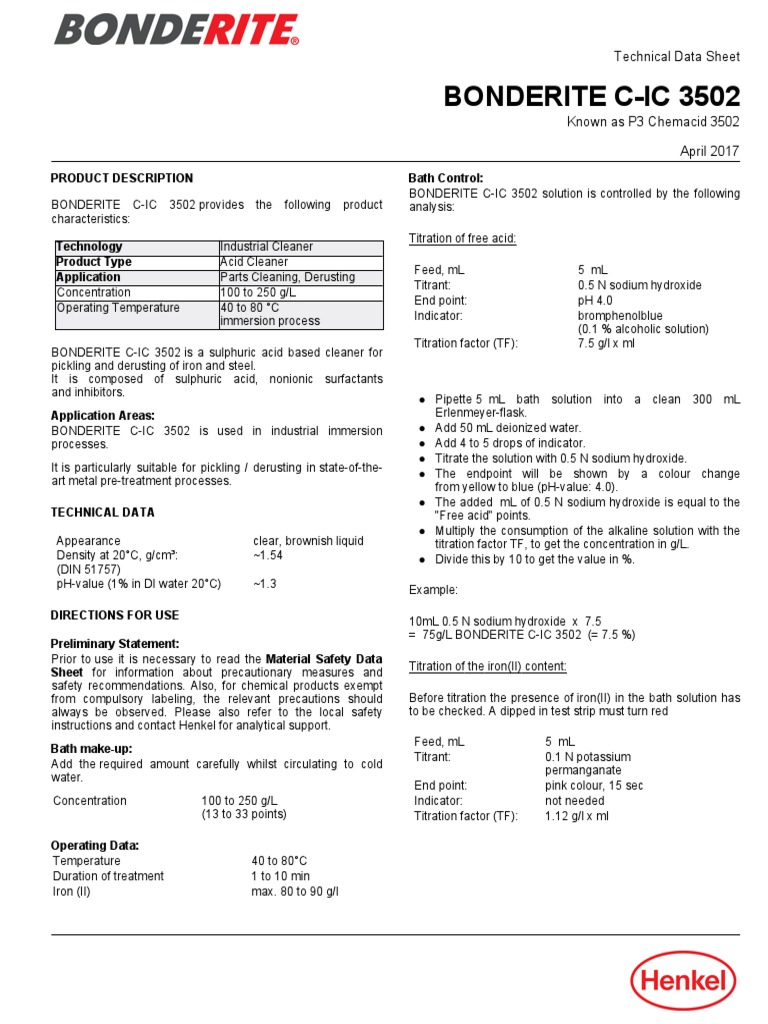Bonderite C-Ic 3502-En | PDF | Chemistry | Titration