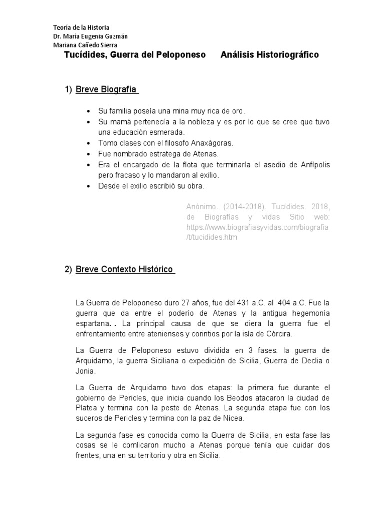 Tucídides Análisis Historiografico | PDF | Tucídides | Guerra del ...