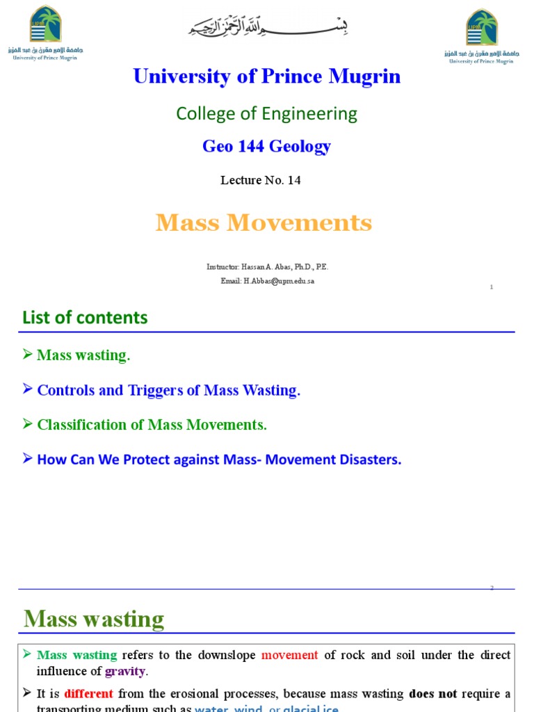 Lecture No. 14 Mass Movements Spring 2021 | PDF | Landslide | Earth ...