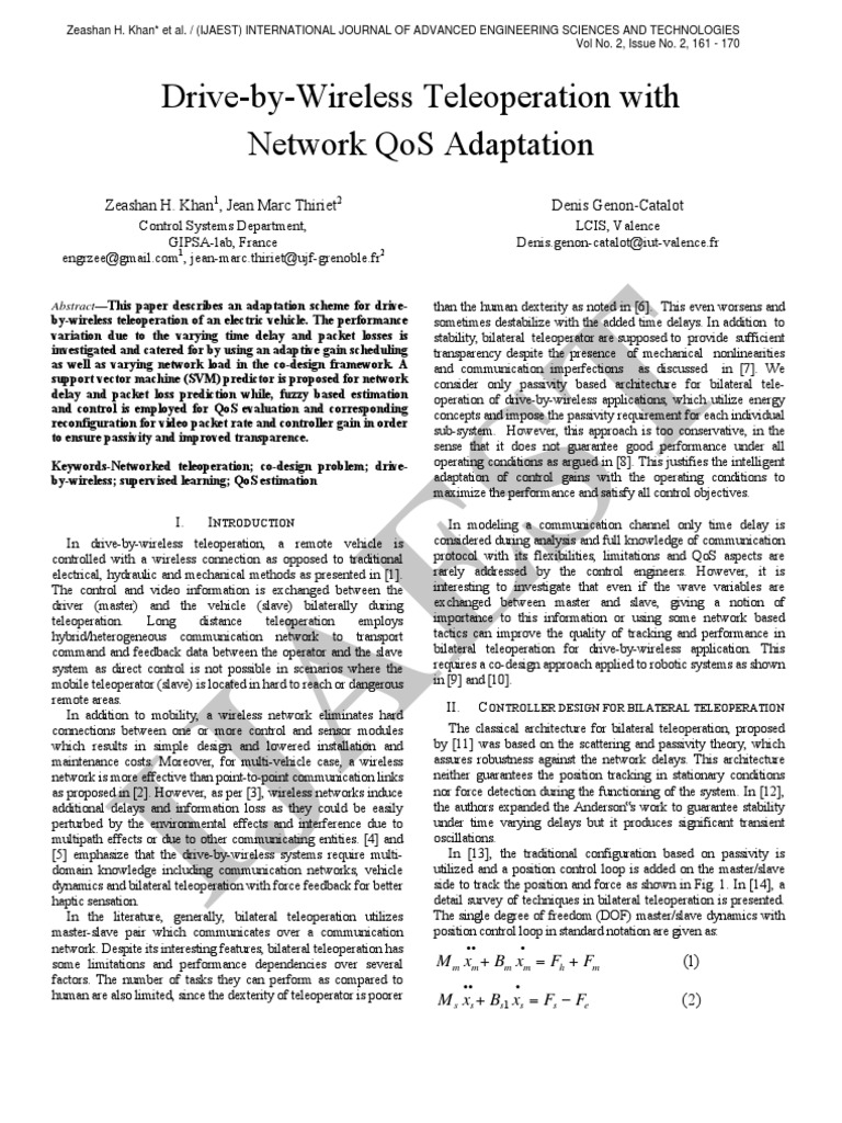 8 IJAEST Volume No 2 Issue No 2 Drive by Wireless Teleoperation With Network QoS Adaptation 161 ...