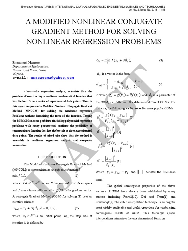 11 Ijaest Volume No 2 Issue No 2 A Modified Nonlinear Conjugate Gradient Method For Solving