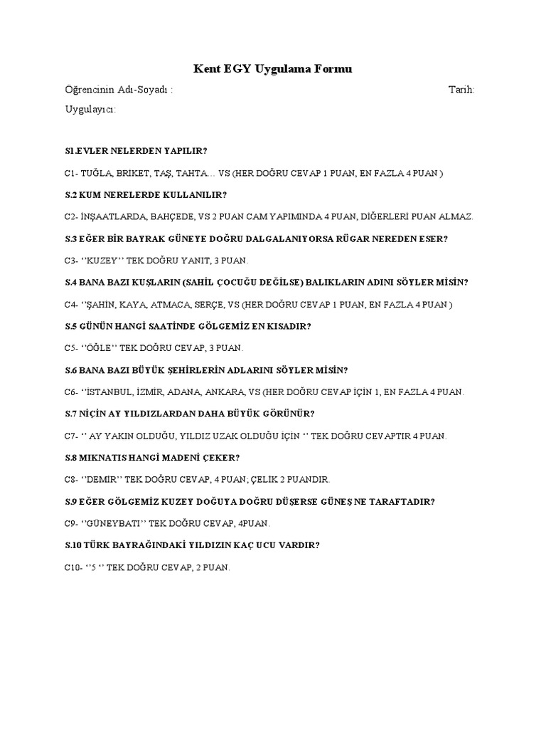 Kent EGY Uygulama Formu | PDF