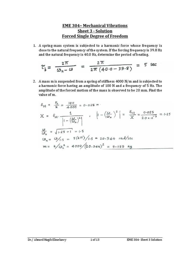 Vibration Sheet-3 Solution | PDF | Oscillation | Metrology