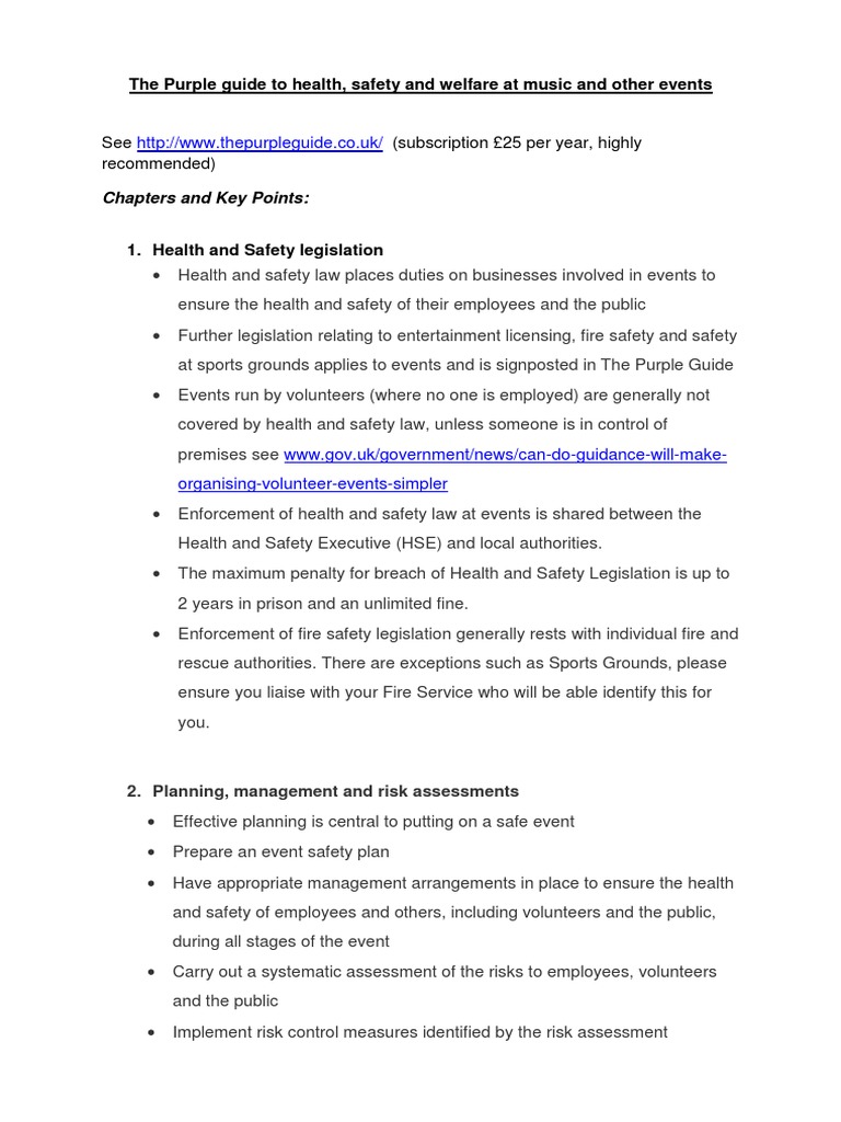 The Purple Guide To Health Safety and Welfare at Music and Other Events ...