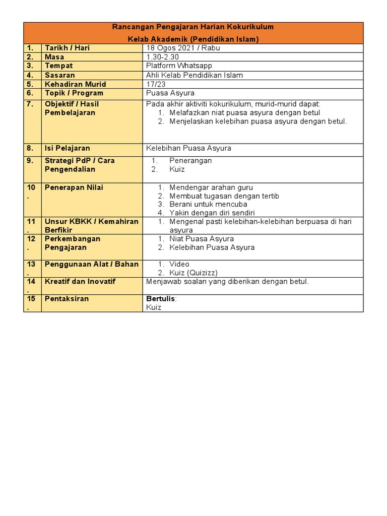 RPH Kokurikulum (Kelab) | PDF
