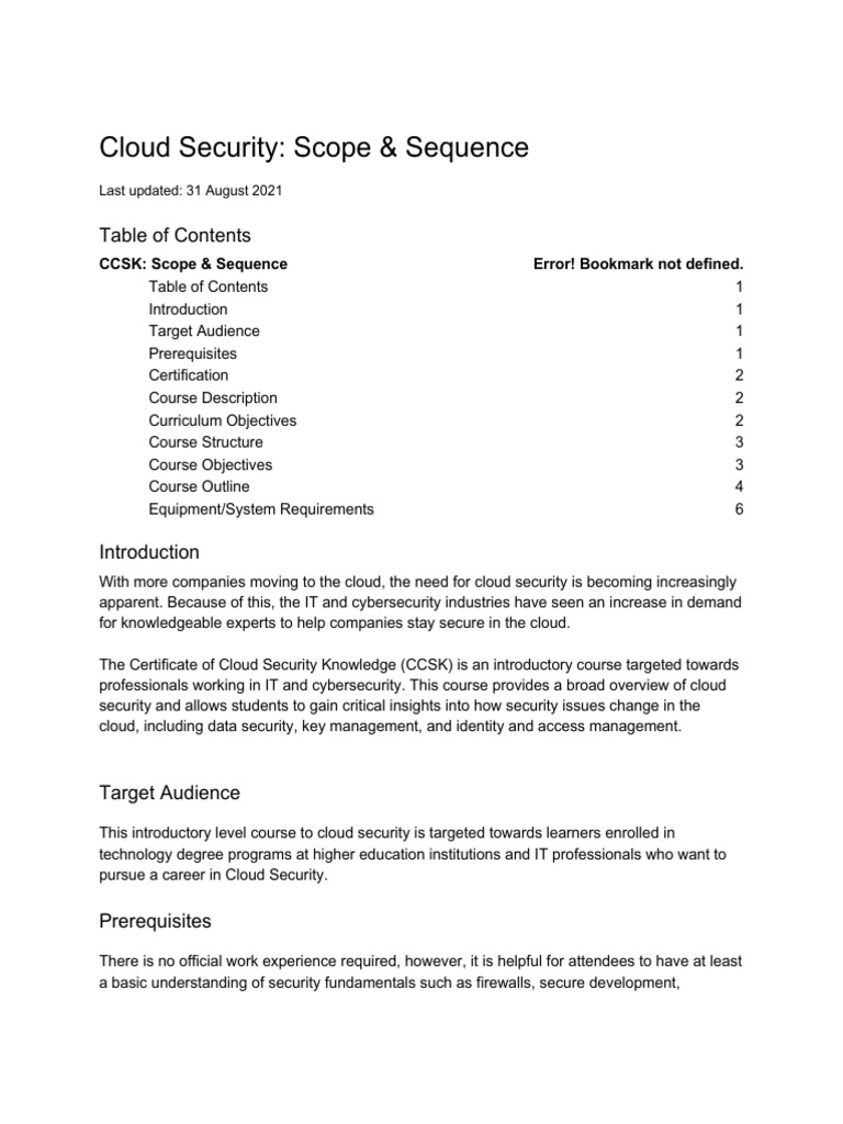 Cloud Security 1.0 - Scope Sequence | PDF | Cloud Computing | Software ...