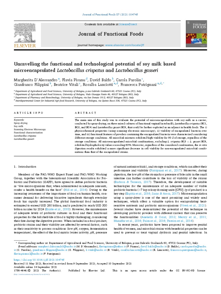 Journal of Functional Foods | PDF | Probiotic | Lactobacillus