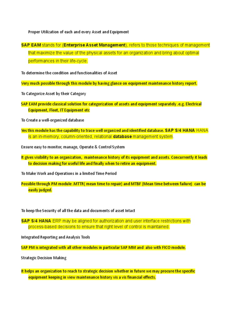 SAP EAM Stands For (Enterprise Asset Management), Refers To Those ...