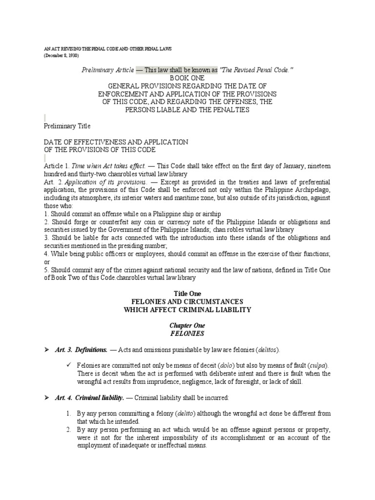 Revised Penal Code Book I | PDF | Felony | Crime & Violence