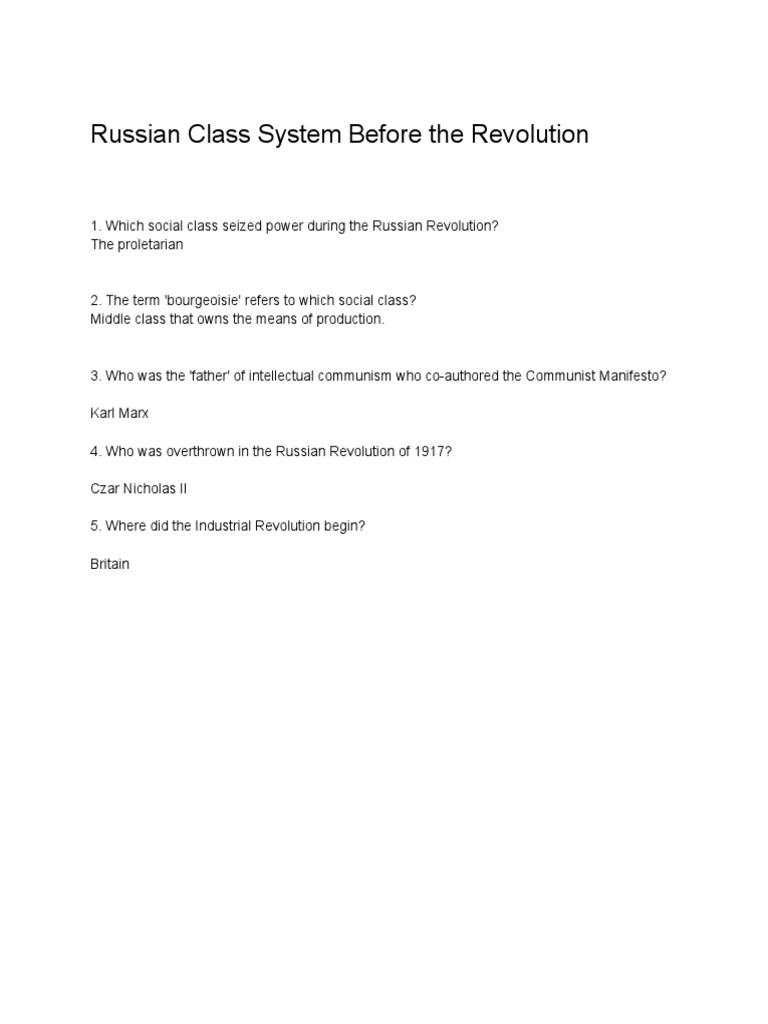 Russian Class System Before The Revolution | PDF