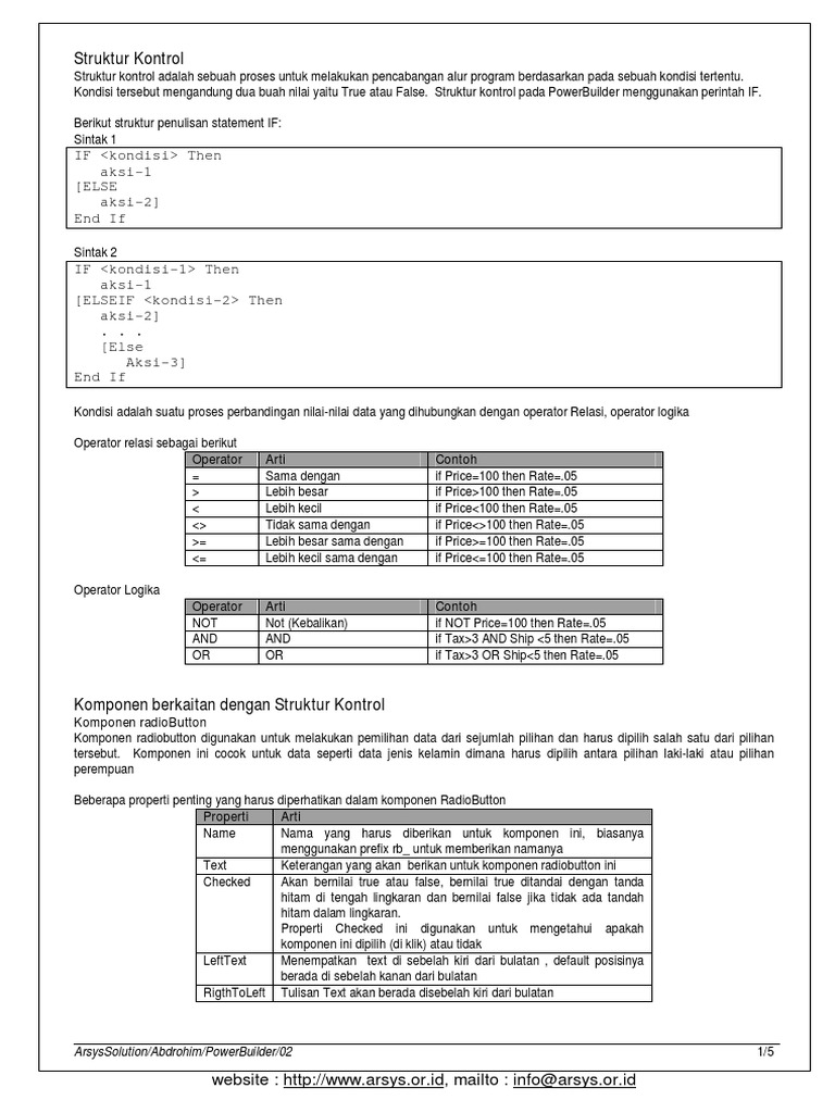 Struktur Kontrol: Operator Arti Contoh | PDF