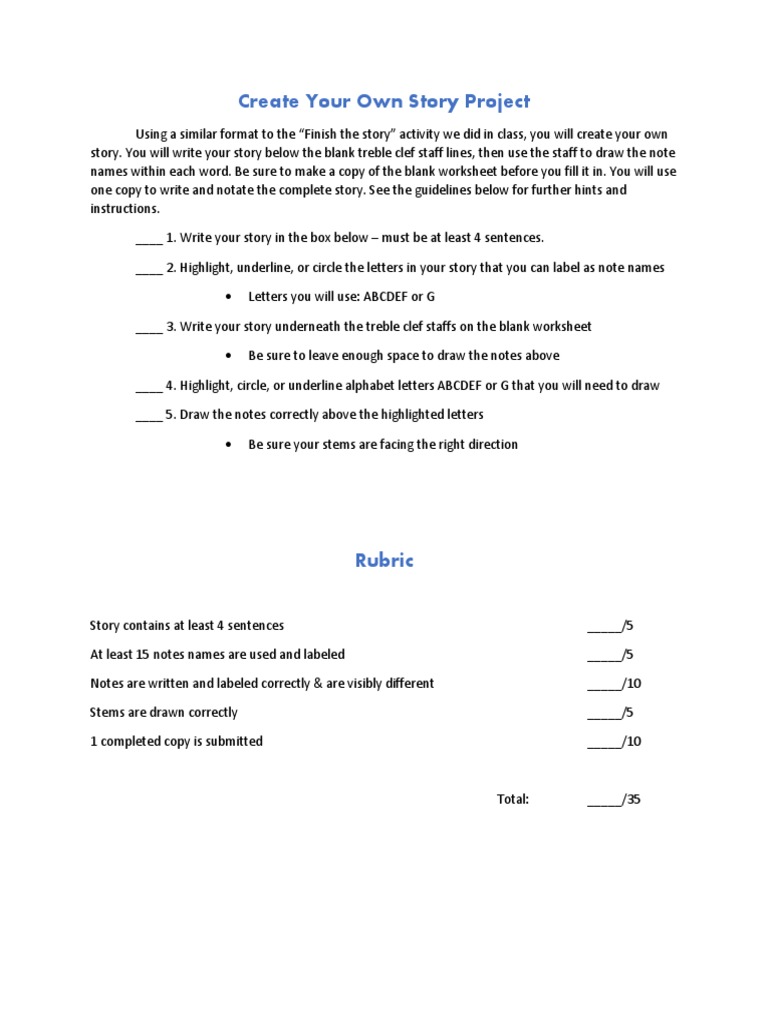 Create Your Own Story Rubric | PDF | Notation