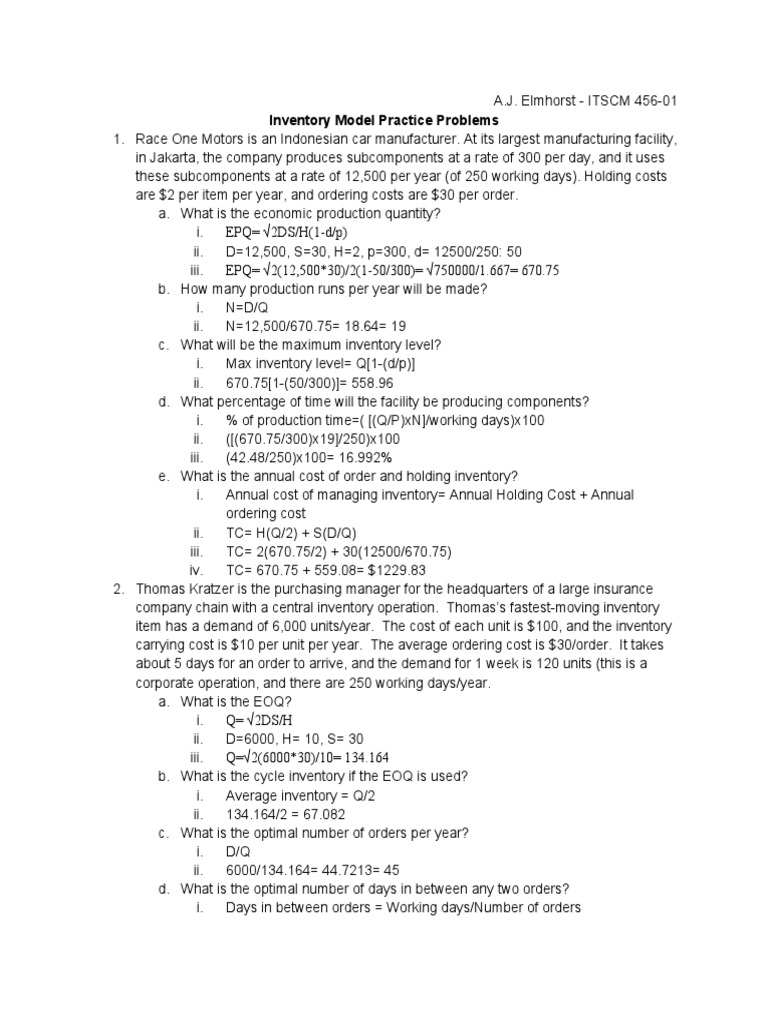 Inventory Model Practice Problems | PDF | Inventory | Economies