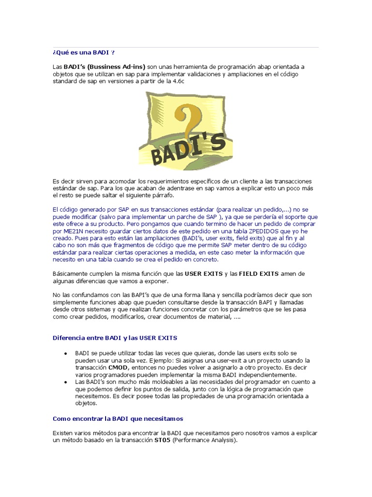 BADIs Manual Business Add-Ins | PDF | Método (programación de computadora) | Objeto (informática)