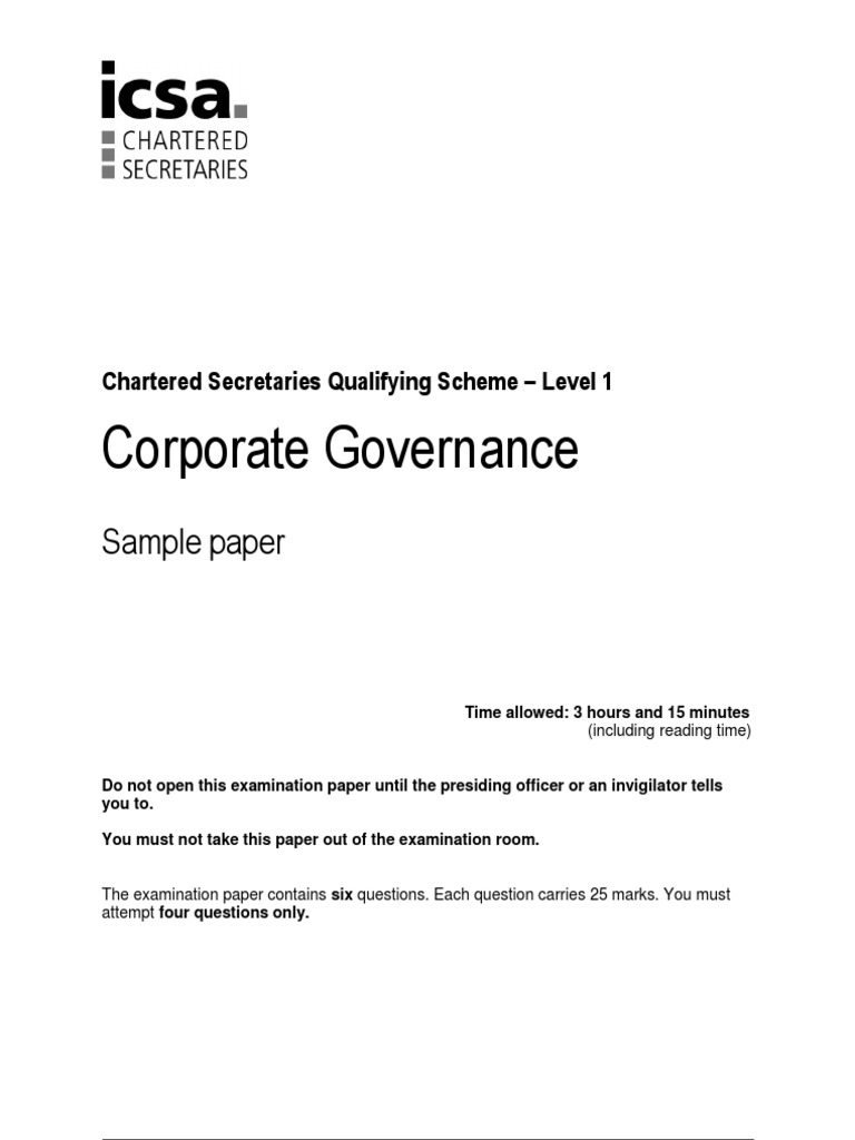 Corporate Governance - Sample Paper | PDF | Corporate Governance ...