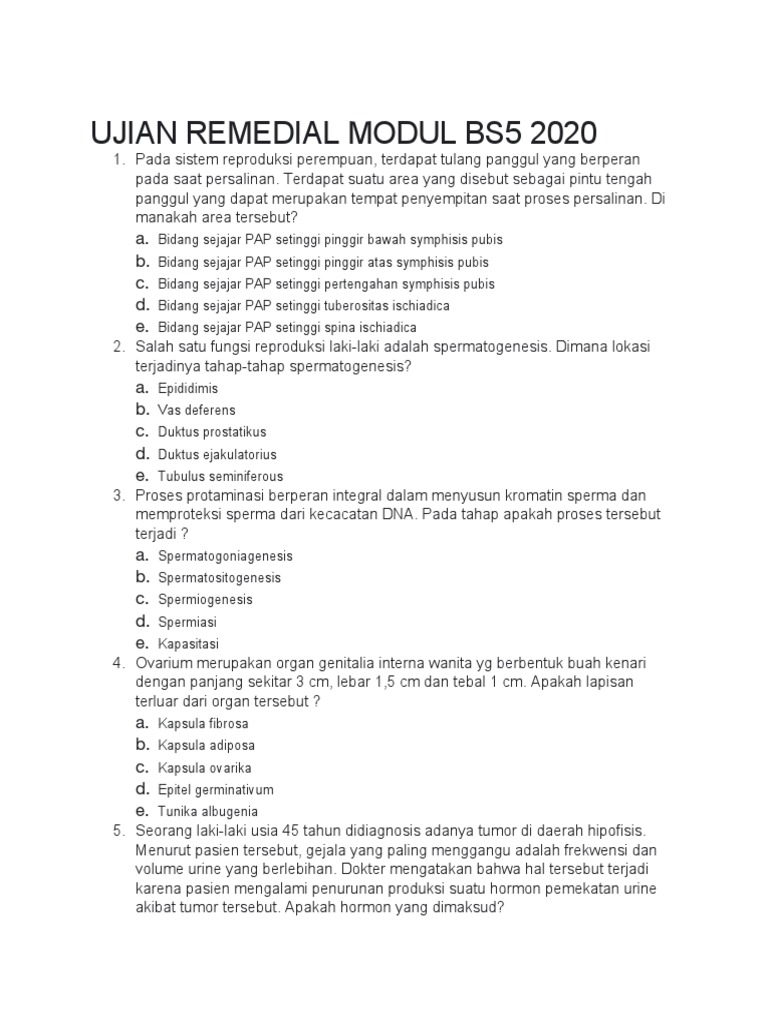 Ujian Remedial Modul Bs5 2020: A. B. C. D. E. A. B. C. D. e | PDF