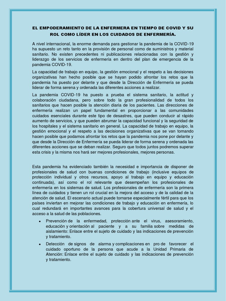 11°el Empoderamiento de La Enfermera en Tiempo de Covid y Su Rol Como ...