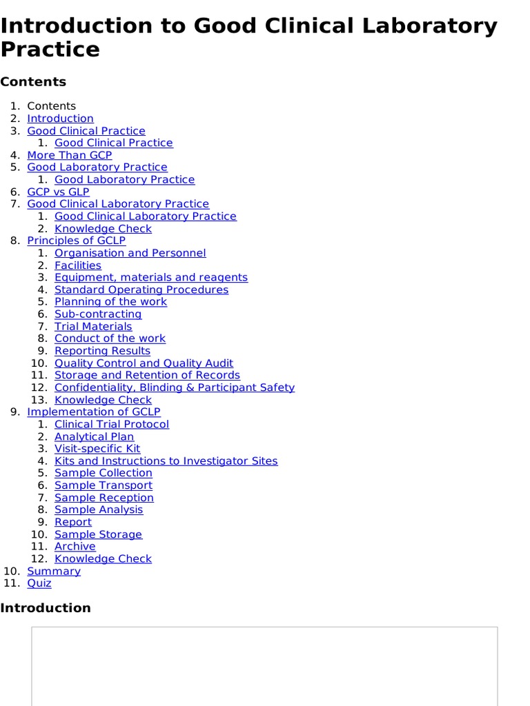 Introduction Good Clinical Laboratory Practice | PDF | Clinical Trial ...