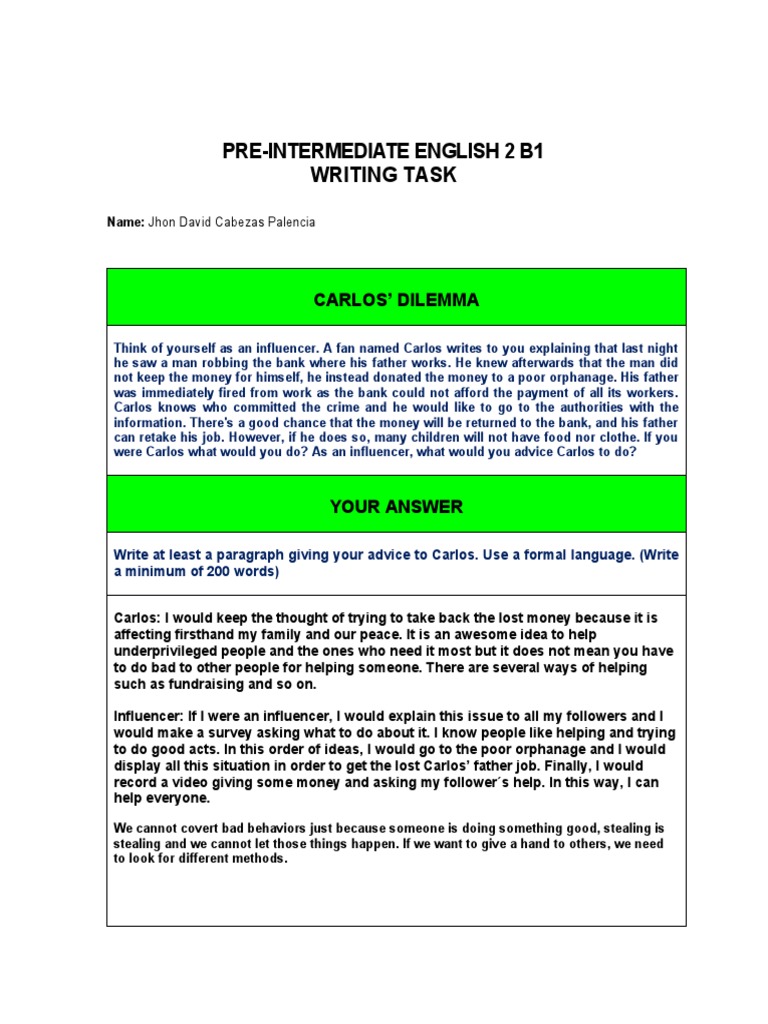 Pre Intermediate Writing Task | PDF | Cognitive Science | Communication