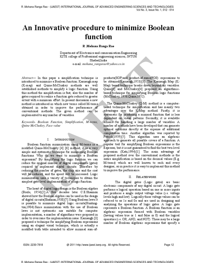 2 Ijaest Volume No 3 Issue No 1 An Innovative Procedure To Minimize Boolean Function 012 014