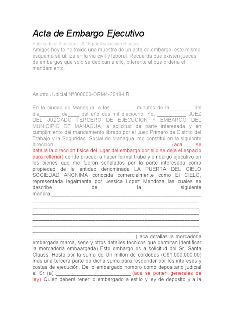 Acta de Embargo | PDF | Interés | Bancos