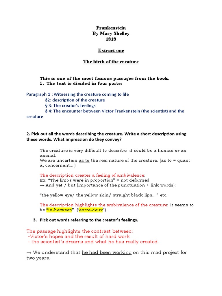 Frankenstein Birth of The Creature - Correction 2 | PDF