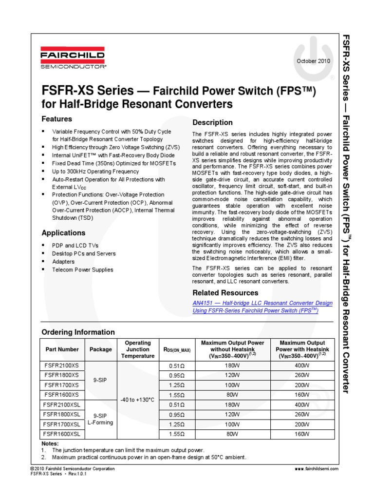 FSFR-XS Series - : Fairchild Power Switch (FPS™) For Half-Bridge ...