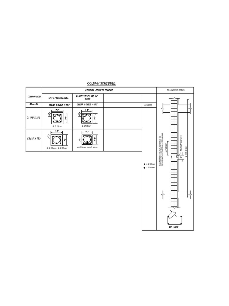 Column Schedule:: Column Reinforcement Plinth Level Mid of Roof Above ...