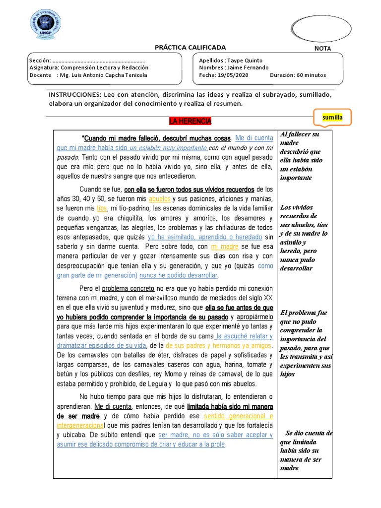 Uncp - Práctica de Subrayado y Sumillado | PDF | Carnaval