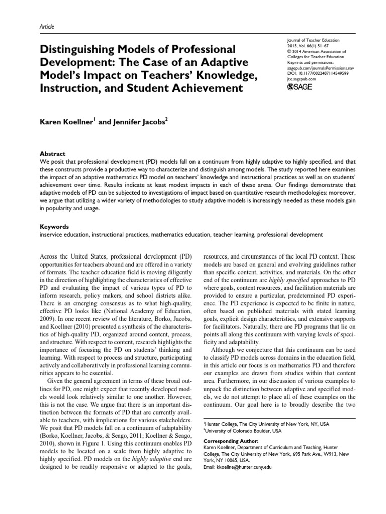 Article - Distinguishing Models of Professional Development | PDF ...