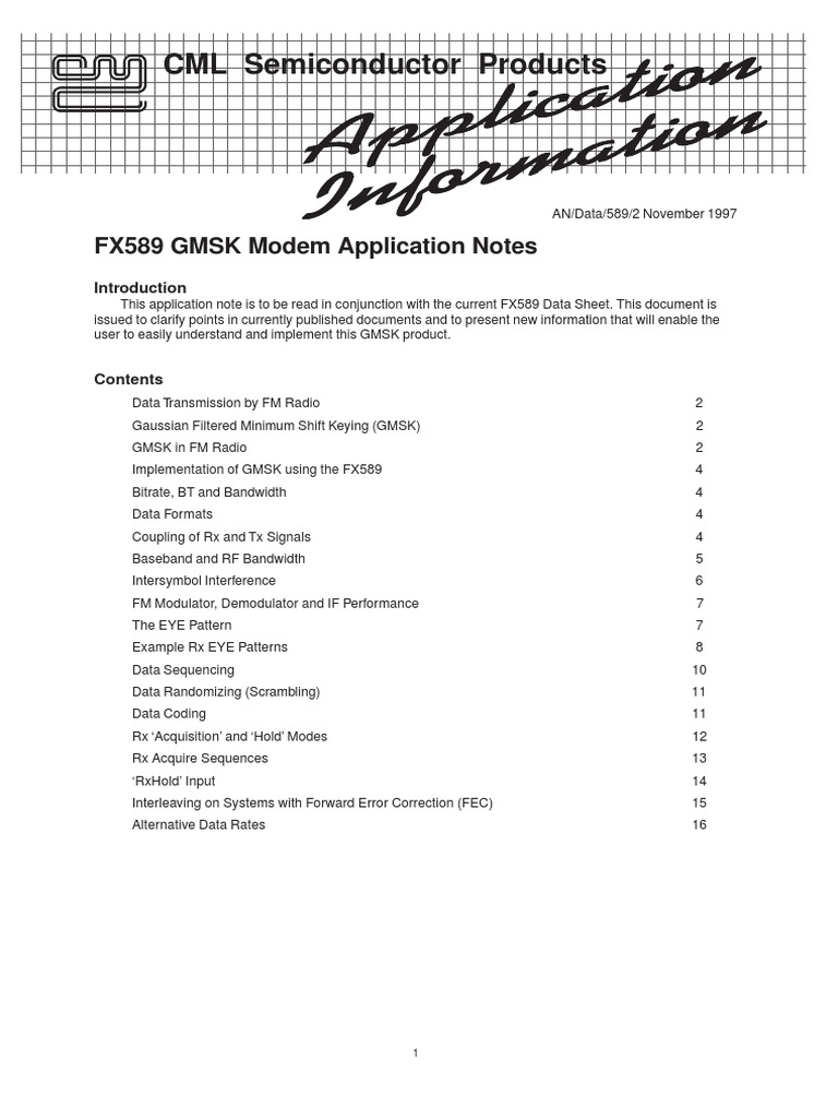 FX589 GMSK Modem Application Notes | PDF | Modulation | Frequency ...