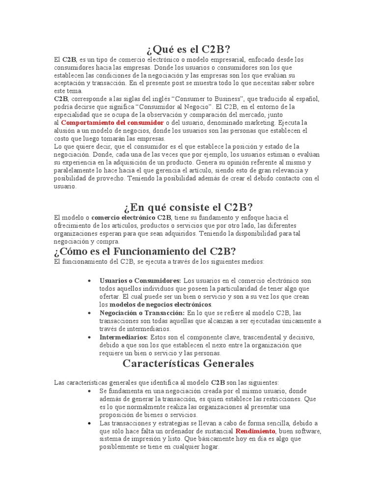 ¿Cómo Es El Funcionamiento Del C2B? | PDF | Comercio electrónico | Los consumidores