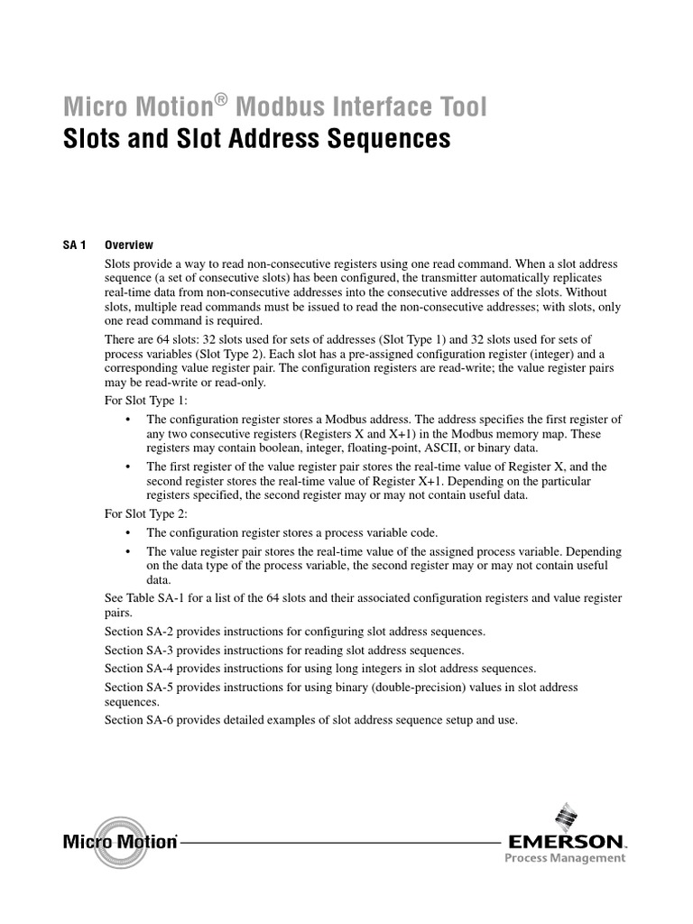Slots and Slot Address Sequences: Micro Motion Modbus Interface Tool ...