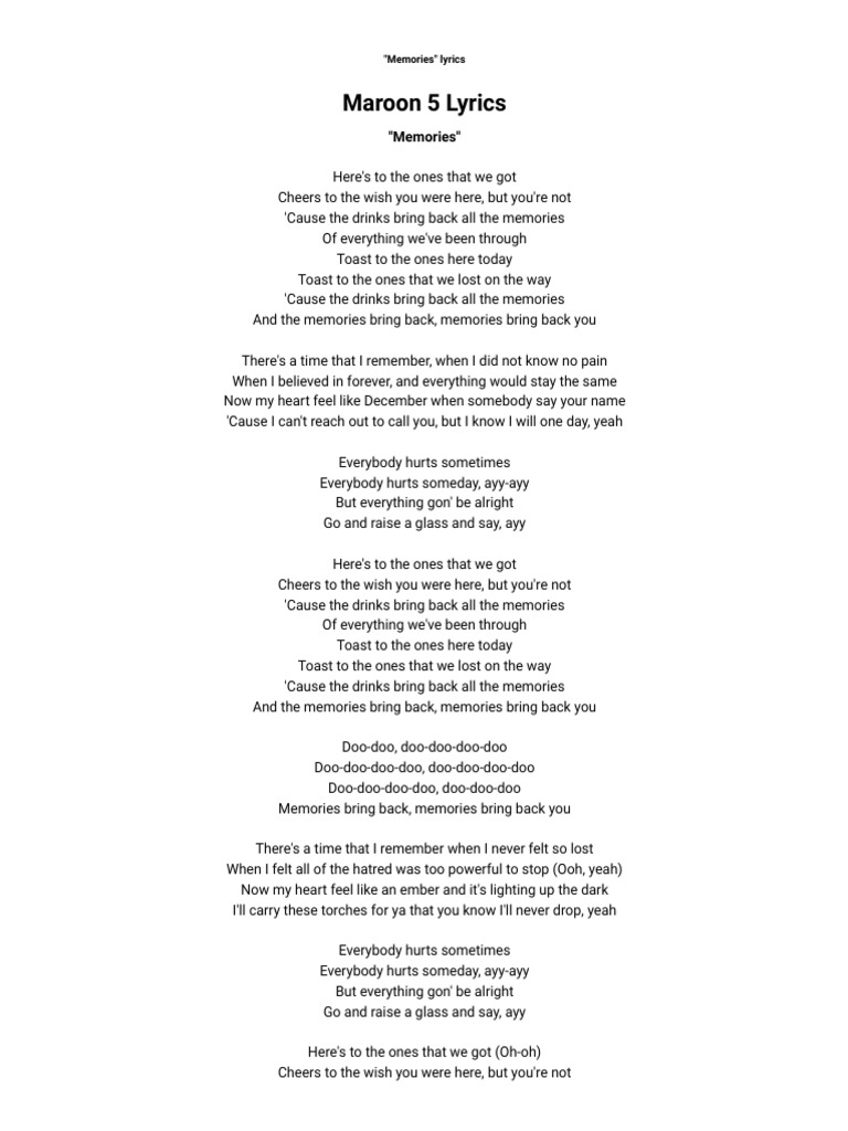 Maroon 5 - Memories Lyrics | PDF