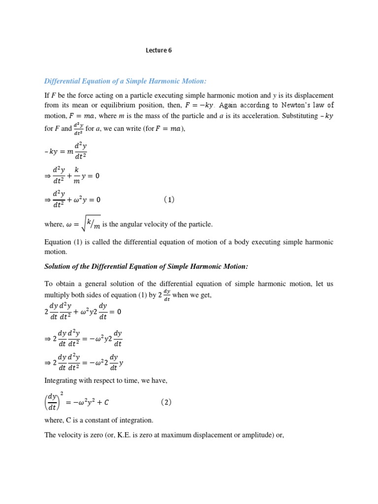 Solution of The Differential Equation of Simple Harmonic Motion ...