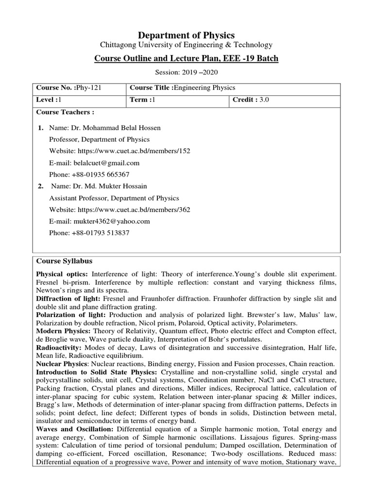 Engineering Physics Course Guide | PDF | Diffraction | Laser