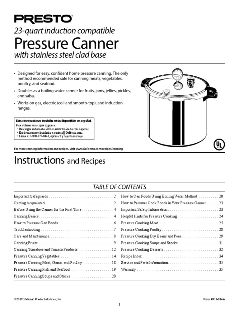 Presto User Manuel | PDF | Pressure Cooking | Canning