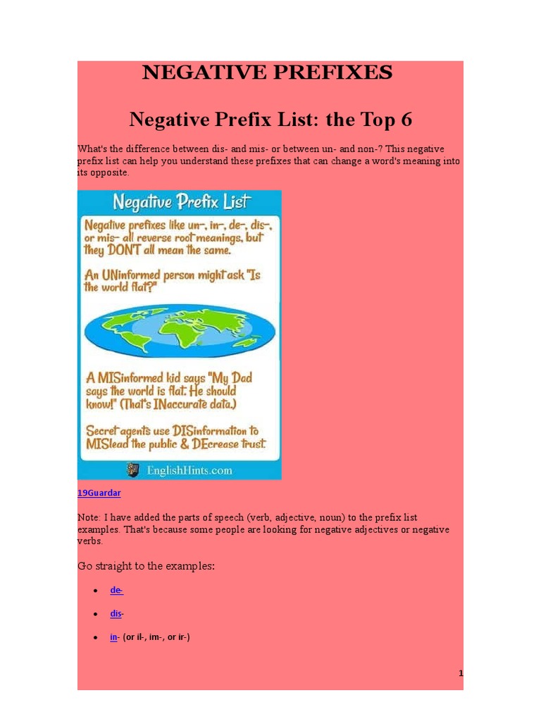 Negative Prefixes Negative Prefix List: The Top 6: Go Straight To The ...
