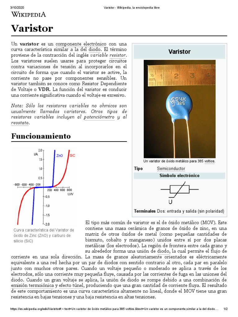 Varistor - Wikipedia, La Enciclopedia Libre | PDF | Ingenieria ...